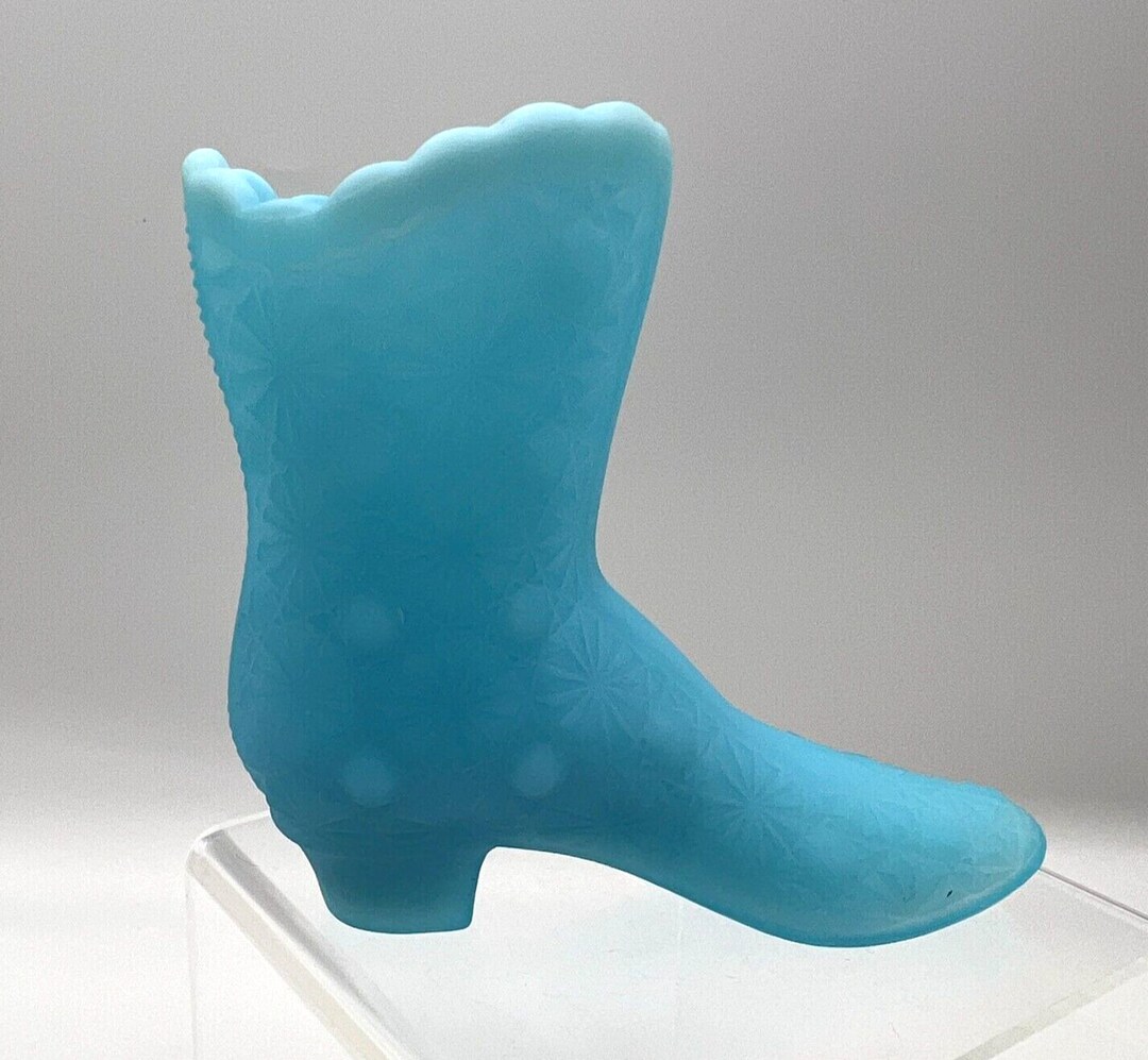 Fenton Blue Satin Glass Victorian Boot Daisy Button Pattern Pre-1980s ...
