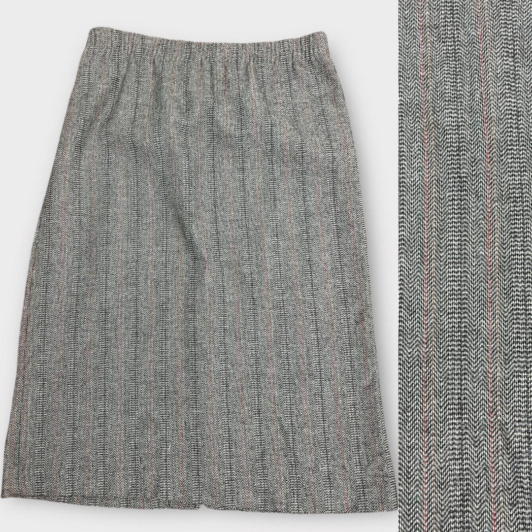 Vintage Wool Tweed Secretary Skirt Black White Back Button Ermane USA ...