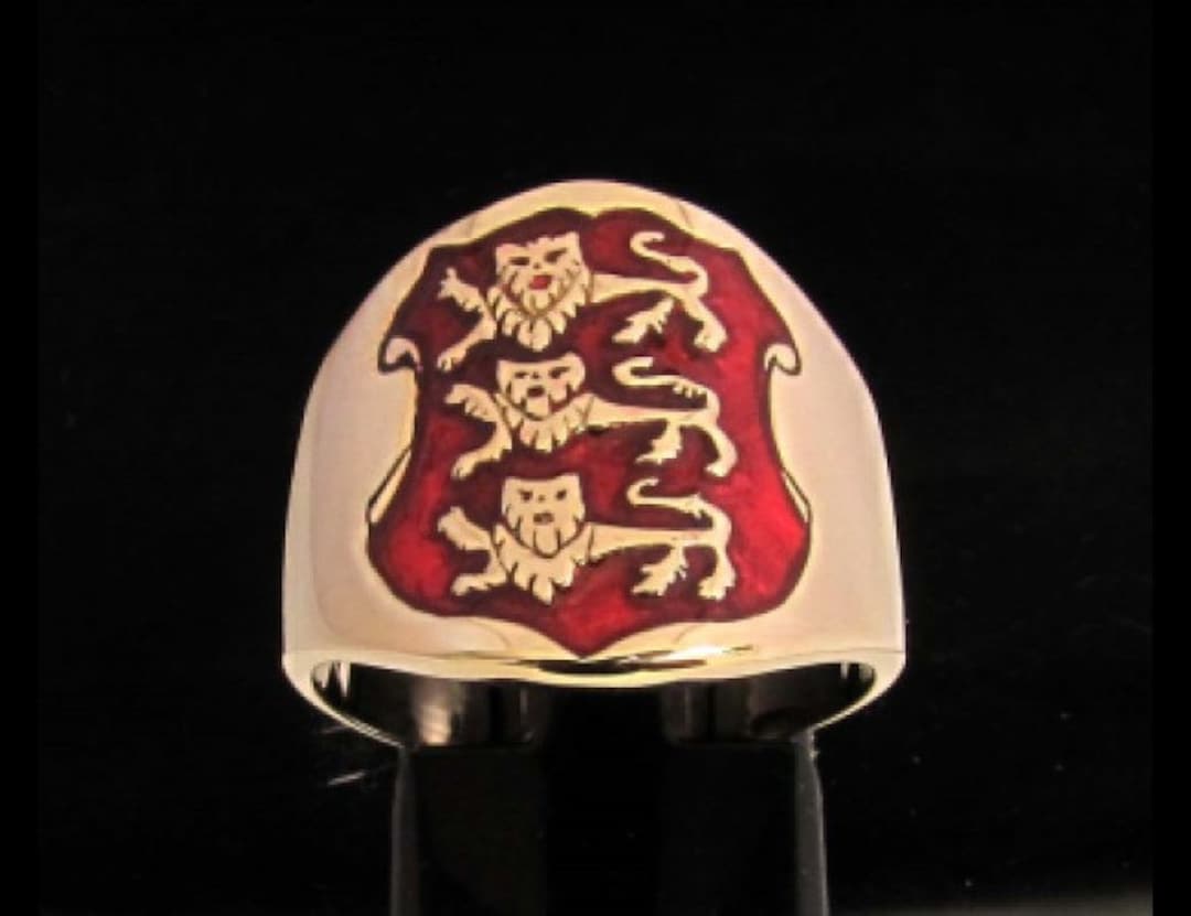 Royal Arms of England Classy Ring Solid Bronze and Red Enamel Patriotic ...