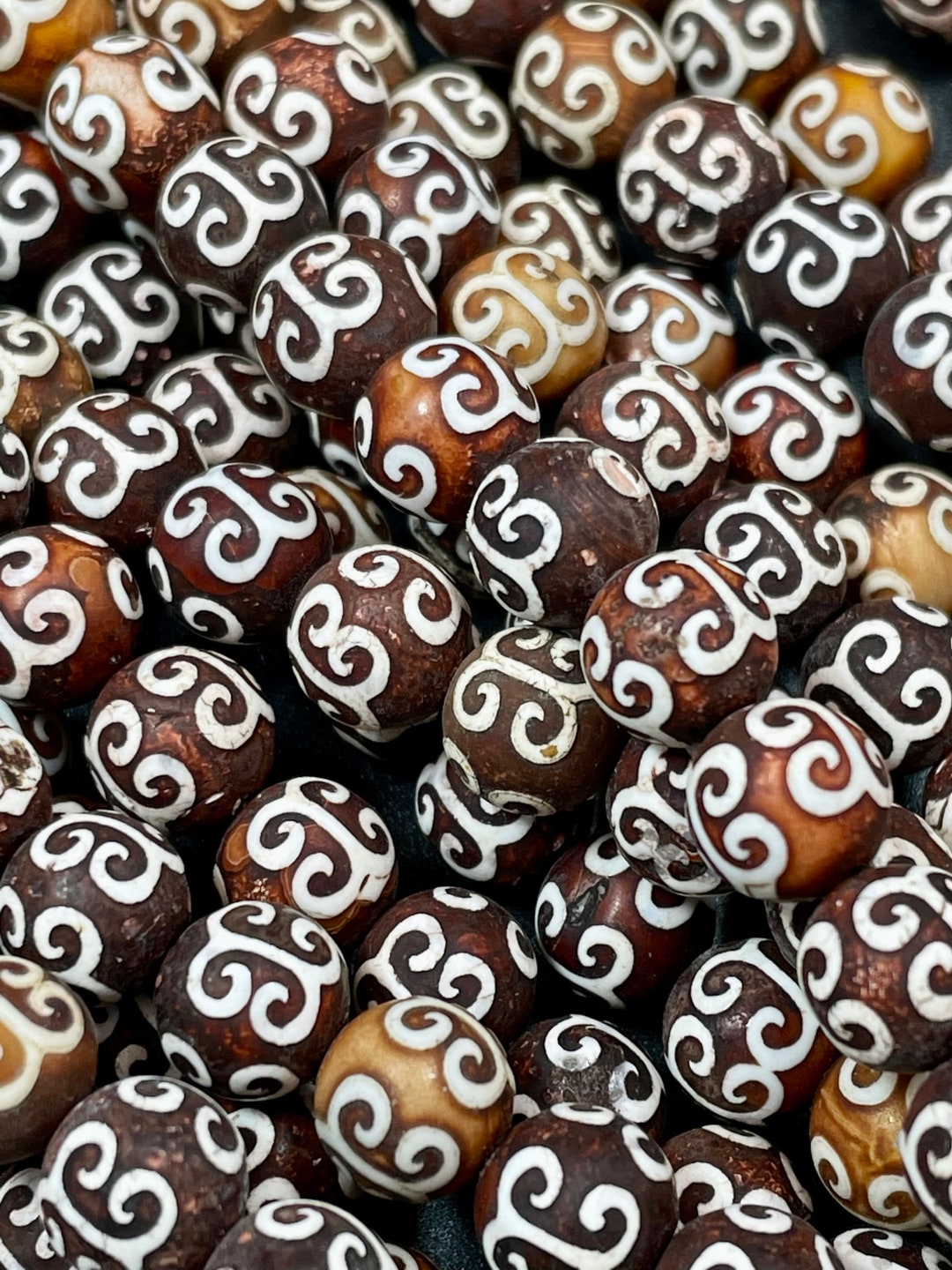 Beautiful Natural Tibetan Hand Painted Stone Bead 8 & 12mm Round Shape ...