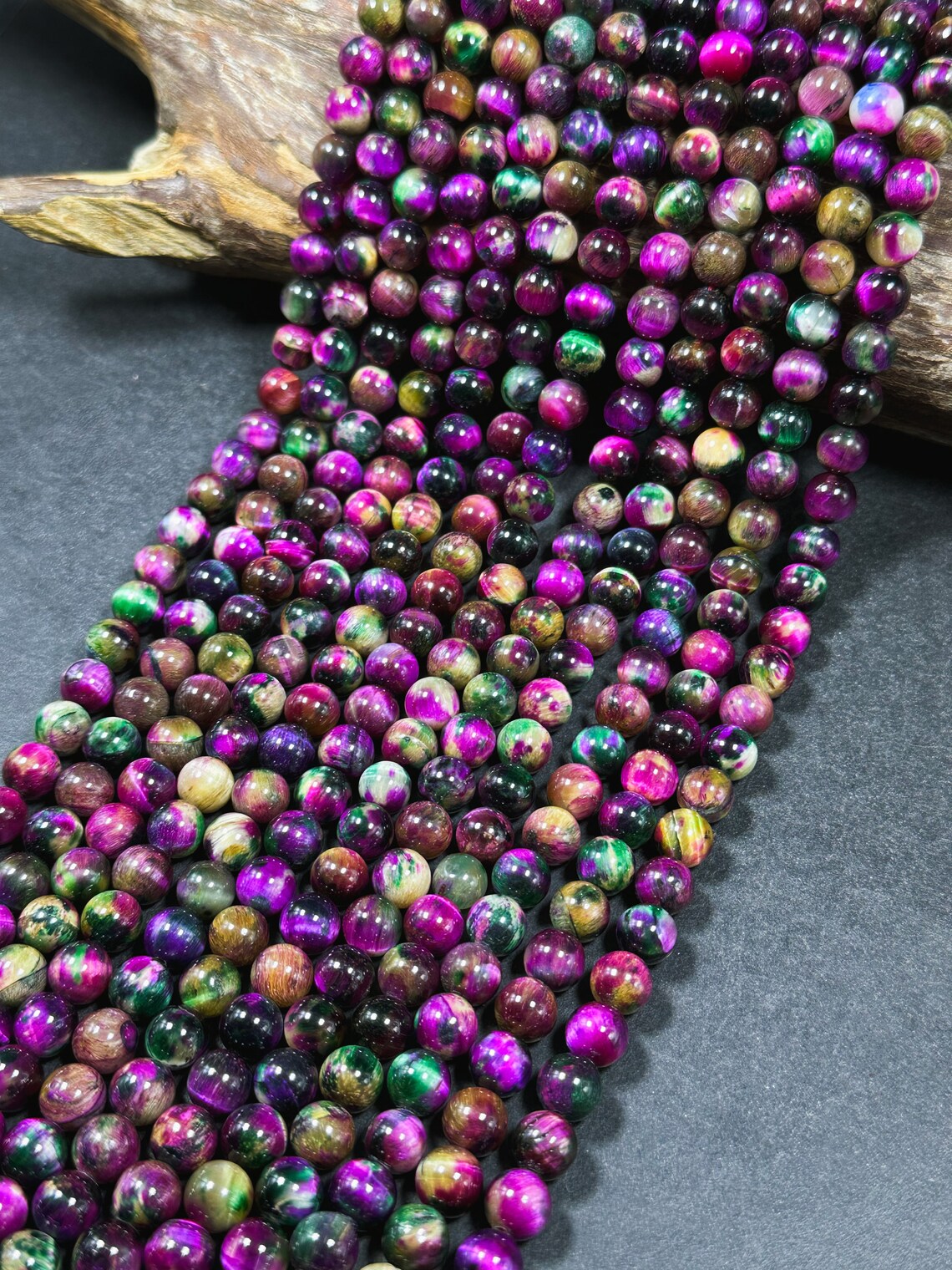 Beautiful Galaxy Fuchsia Pink Tiger Eye Gemstone 8mm Round Beads ...