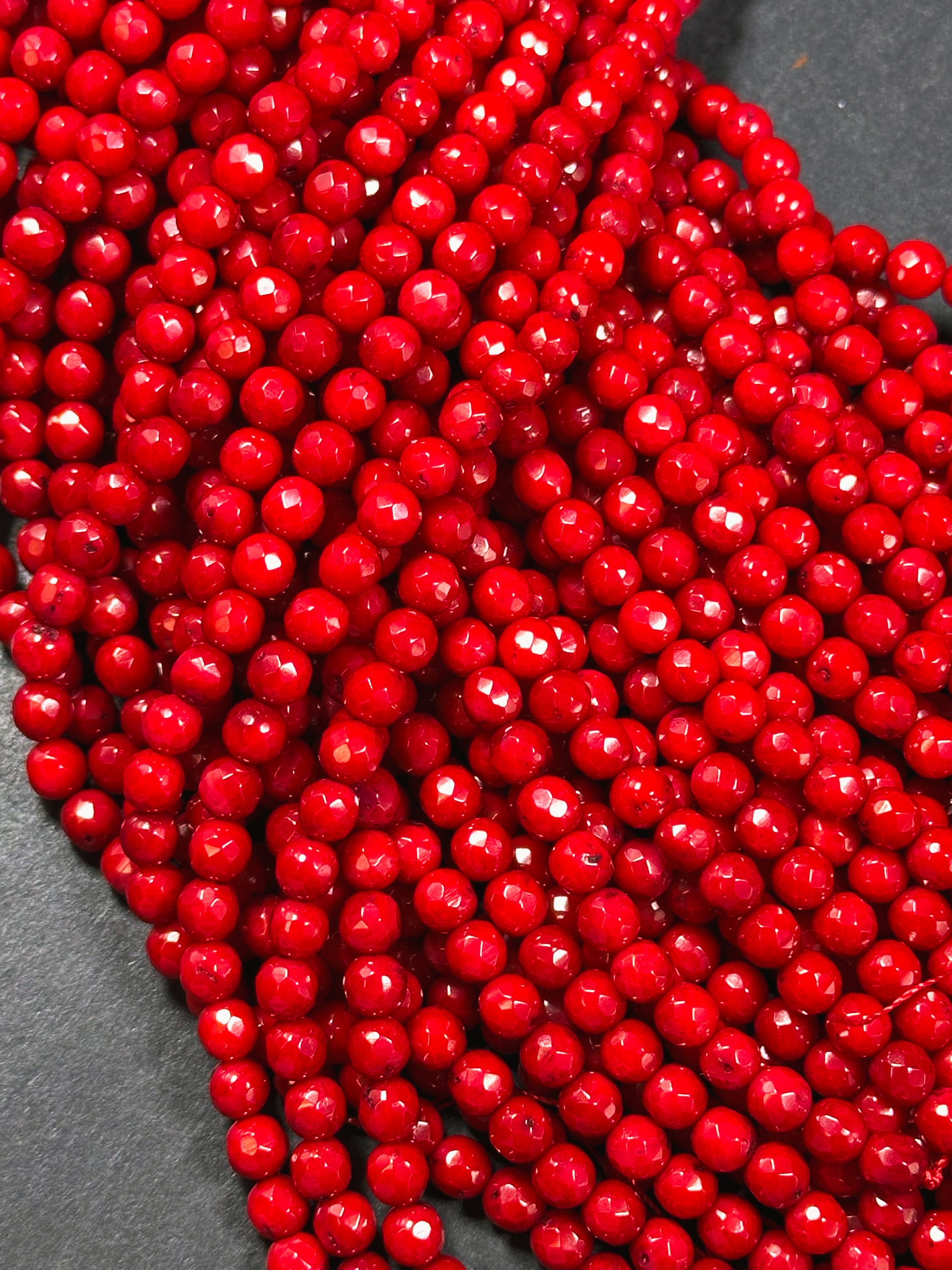 Natural Red Coral Gemstone Bead Faceted 3mm 5mm Round Beads, Beautiful ...