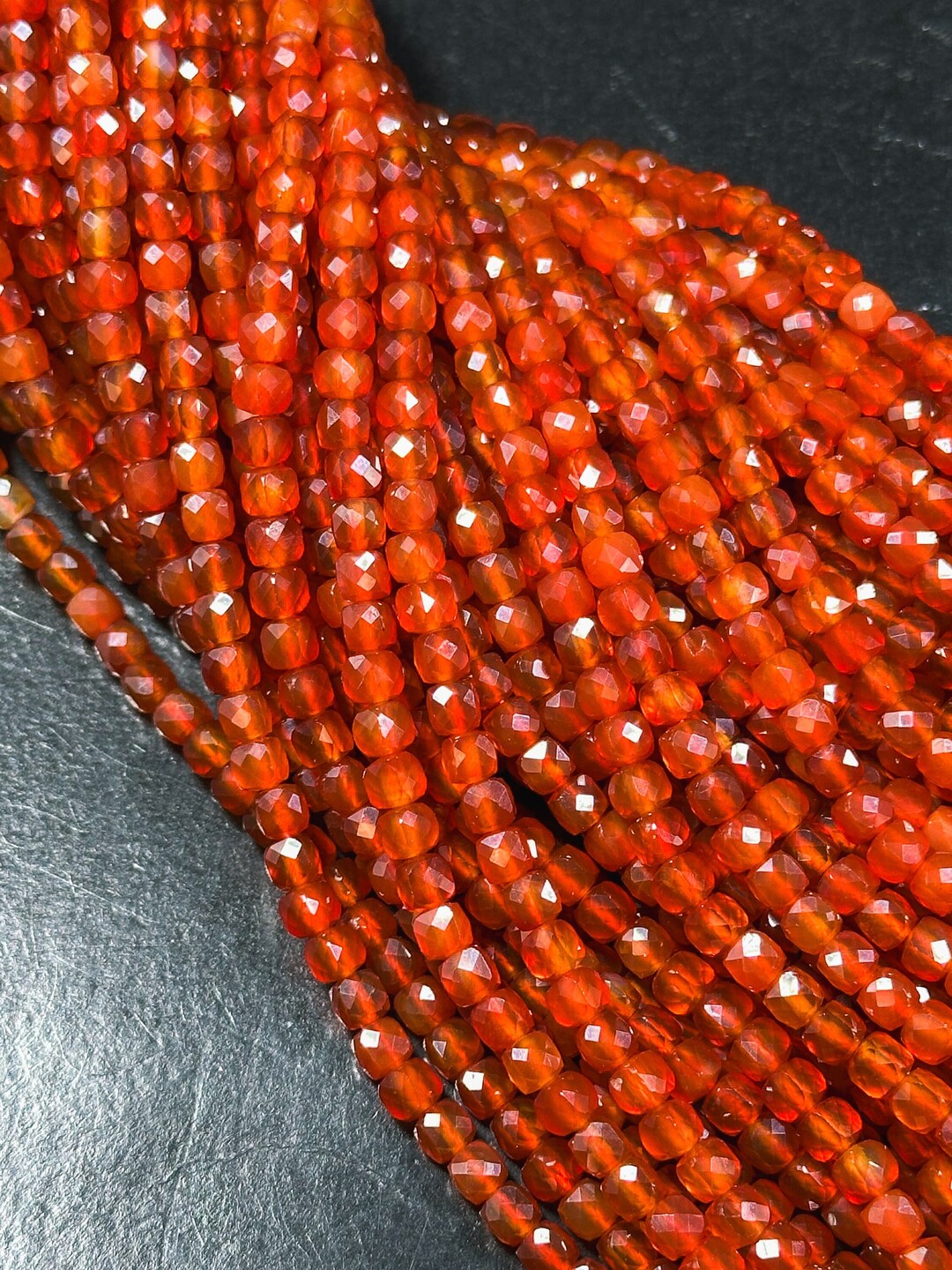 AAA Natural Carnelian Gemstone Bead Faceted 4mm Cube Shape Bead ...