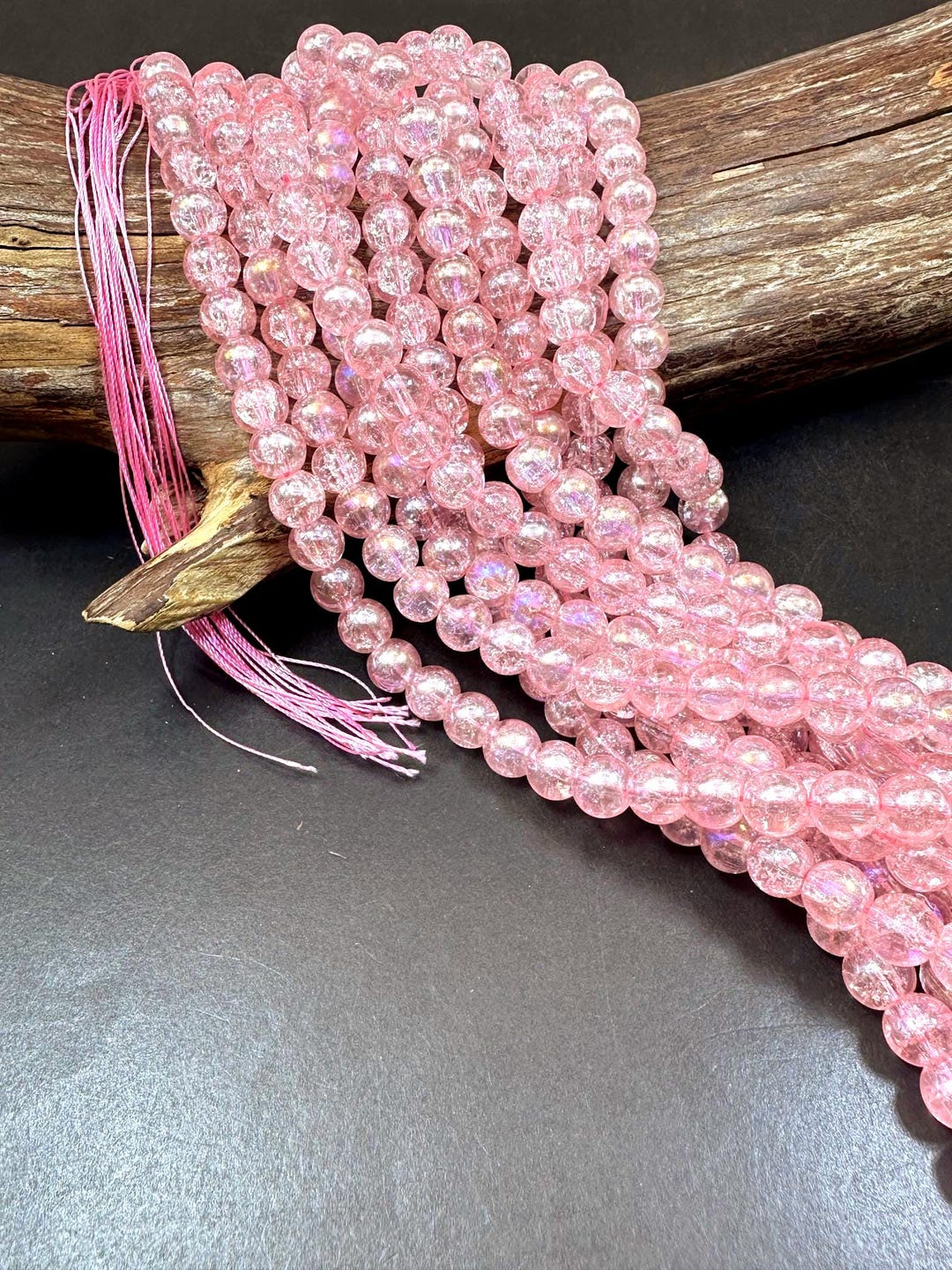 Baby Pink Crystal Glass Smooth Bead With Rainbow Flash. High Quality ...
