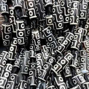 Natural Tibetan Hand Painted Stone Bead. Barrel Shape 10x30mm. Gorgeous ...