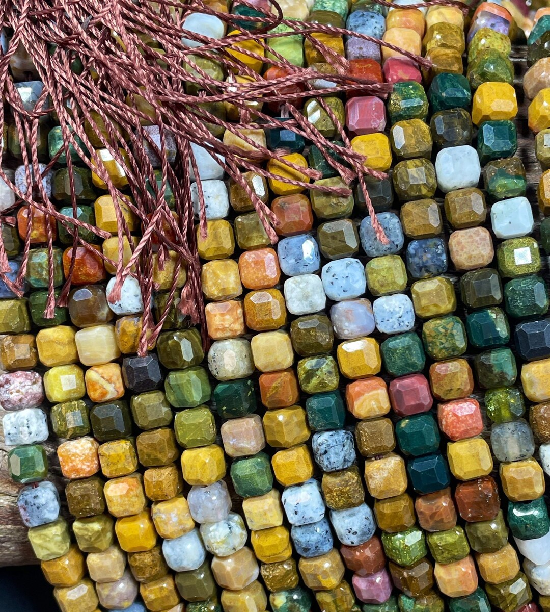 AAA Natural Ocean Jasper Stone Bead. Faceted 5mm Cube Shape Bead ...