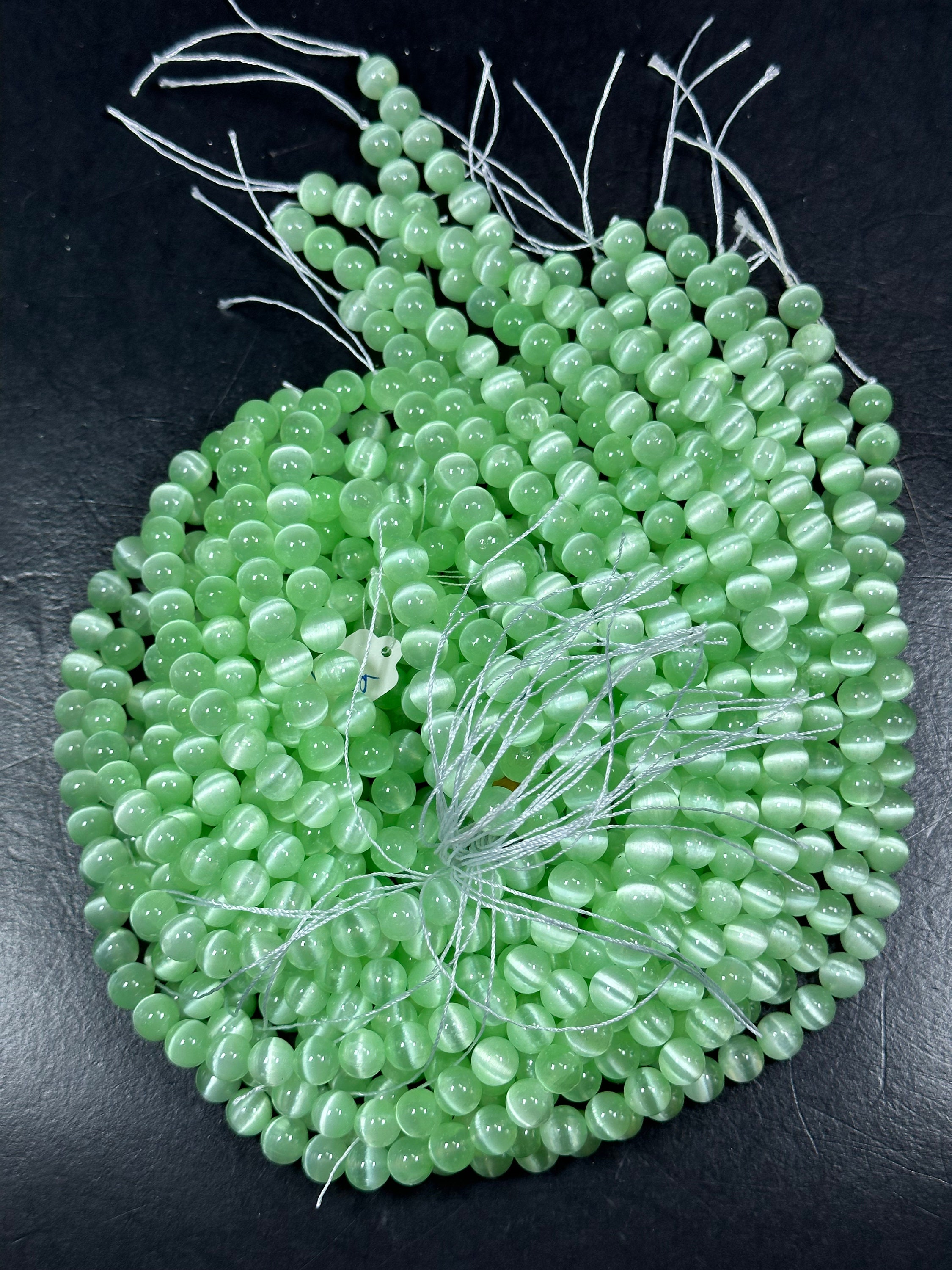 AAA Natural Selenite Gemstone Bead, 8mm 10mm Round Bead, Gorgeous Green ...