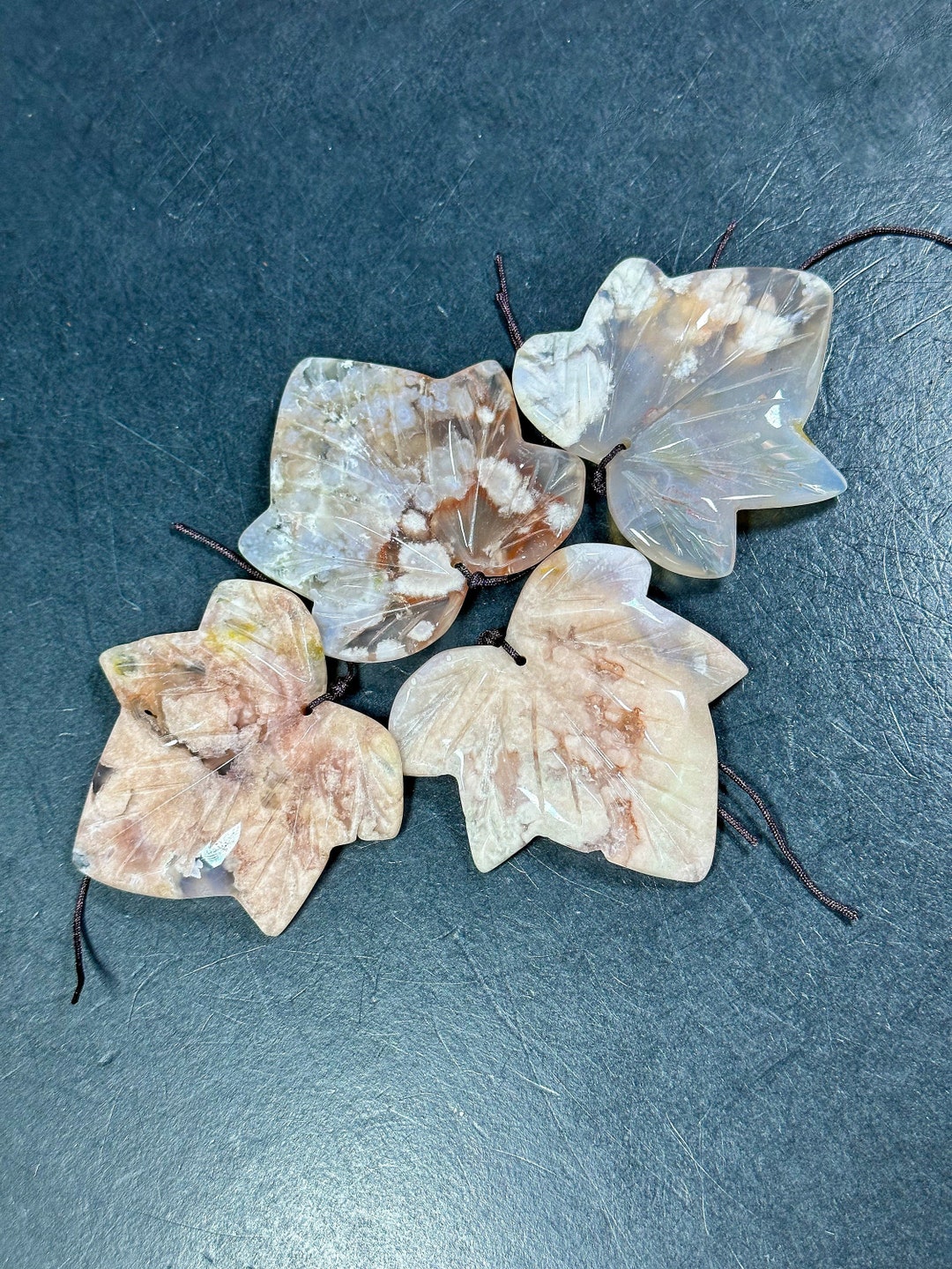 Natural Hand Carved Cherry Blossom Flower Agate Gemstone Pendant 55mm ...