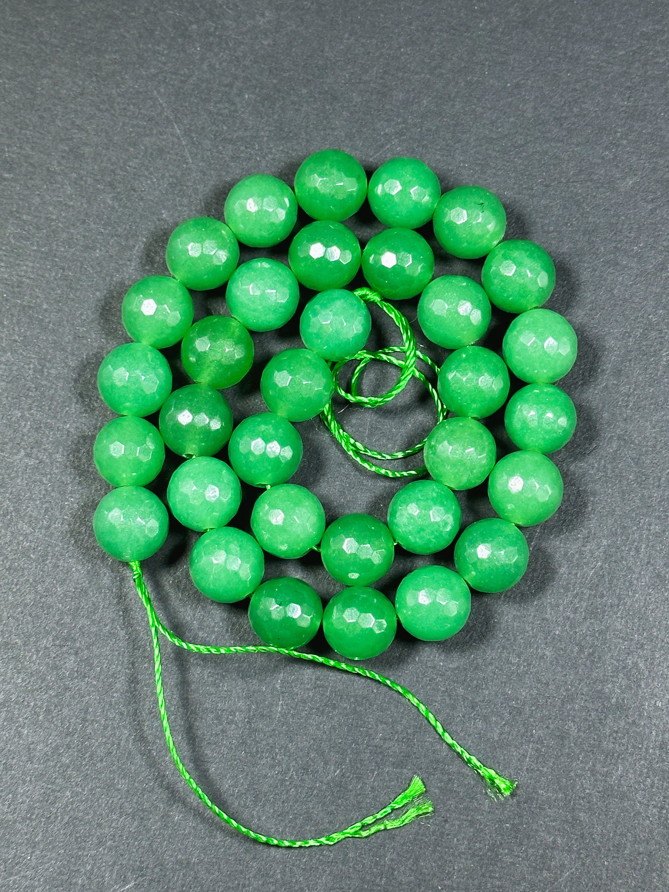 Natural Green Jade Gemstone Bead Faceted 12mm Round Bead, Beautiful ...