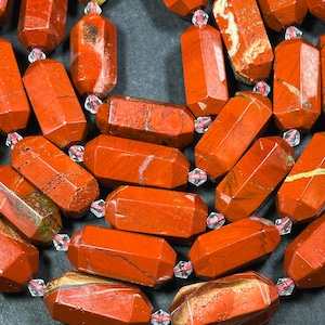 Natural Red Jasper Gemstone Bead Faceted 27x13mm Barrel Shape Beads ...
