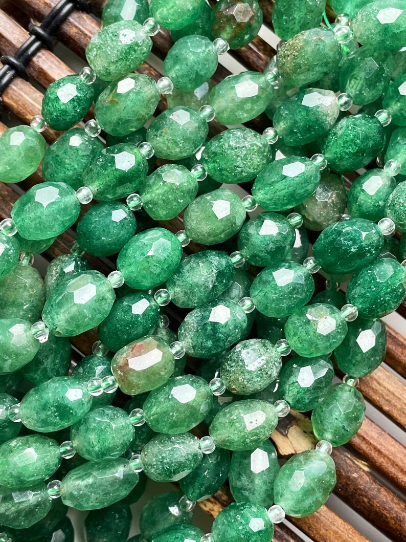 Natural Green Strawberry Quartz Stone Bead. Faceted 10x12mm Barrel ...