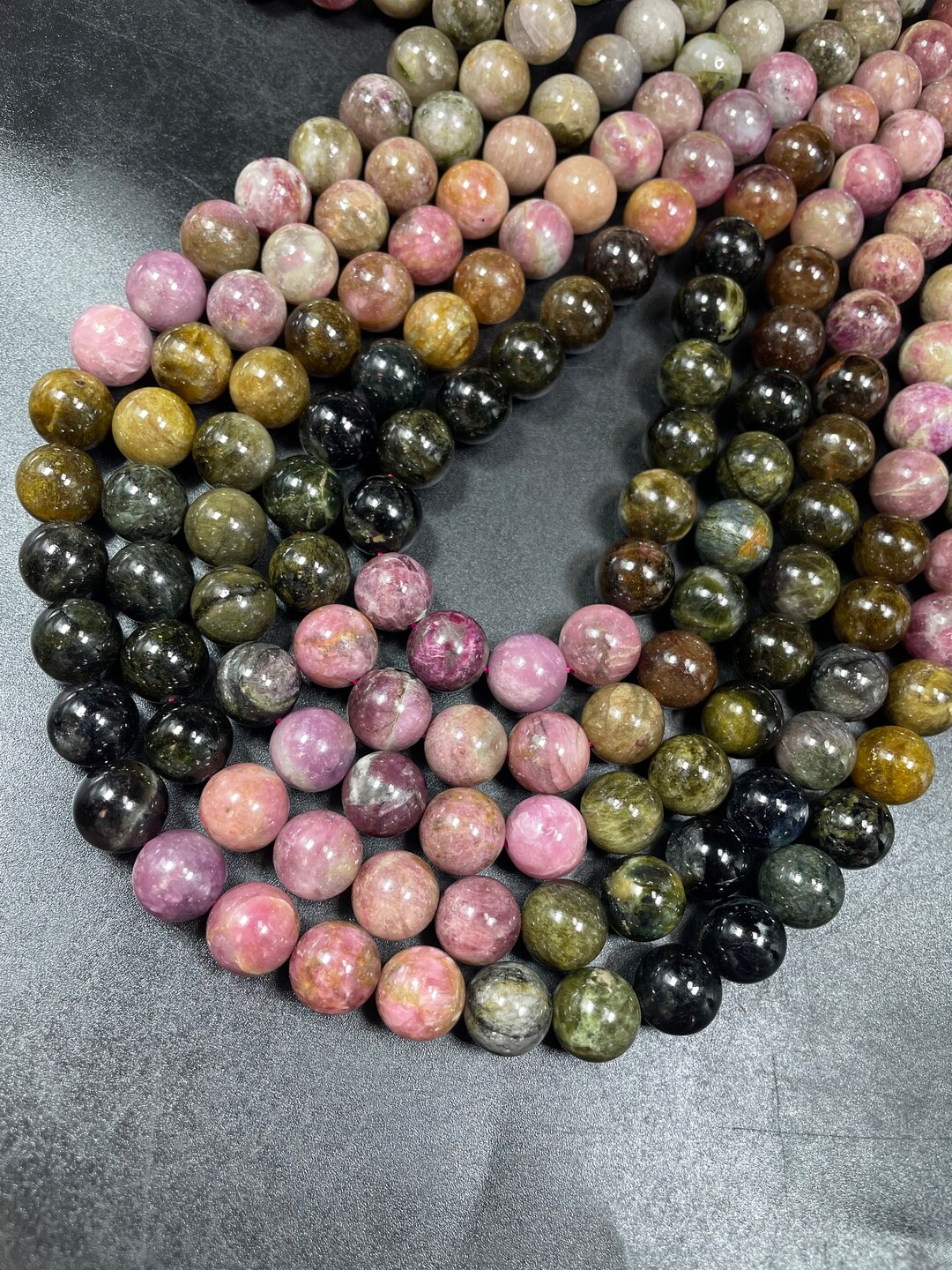 AAA Natural Multi Color Turmaline Gemstone Round Bead . 6mm 8mm 10mm ...