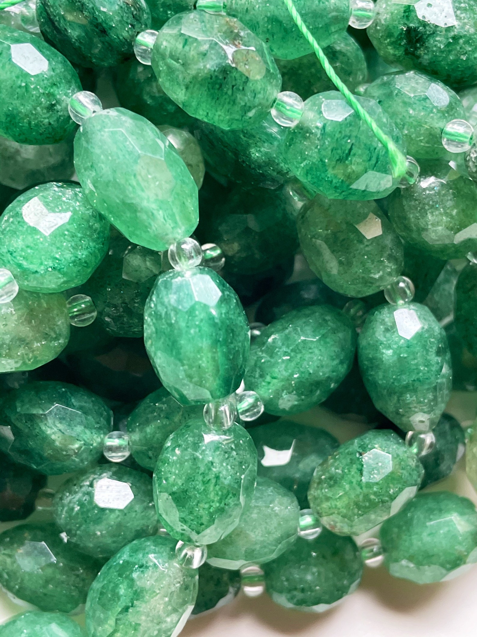 Natural Green Strawberry Quartz Stone Bead. Faceted 10x12mm Barrel ...