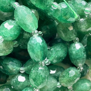 Natural Green Strawberry Quartz Stone Bead. Faceted 10x12mm Barrel ...