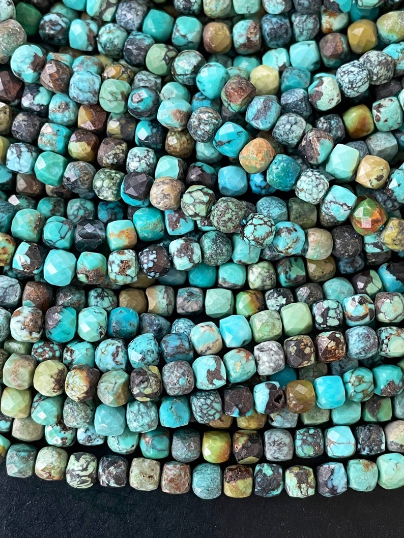 Natural Turquoise Stone Bead. Faceted 4mm Cube Shape Bead. Beautiful ...