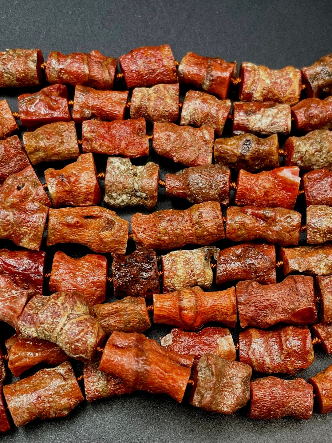 Natural Spanish Coral Gemstone Bead. 13x5-14x7mm Free Form Barrel Shape ...