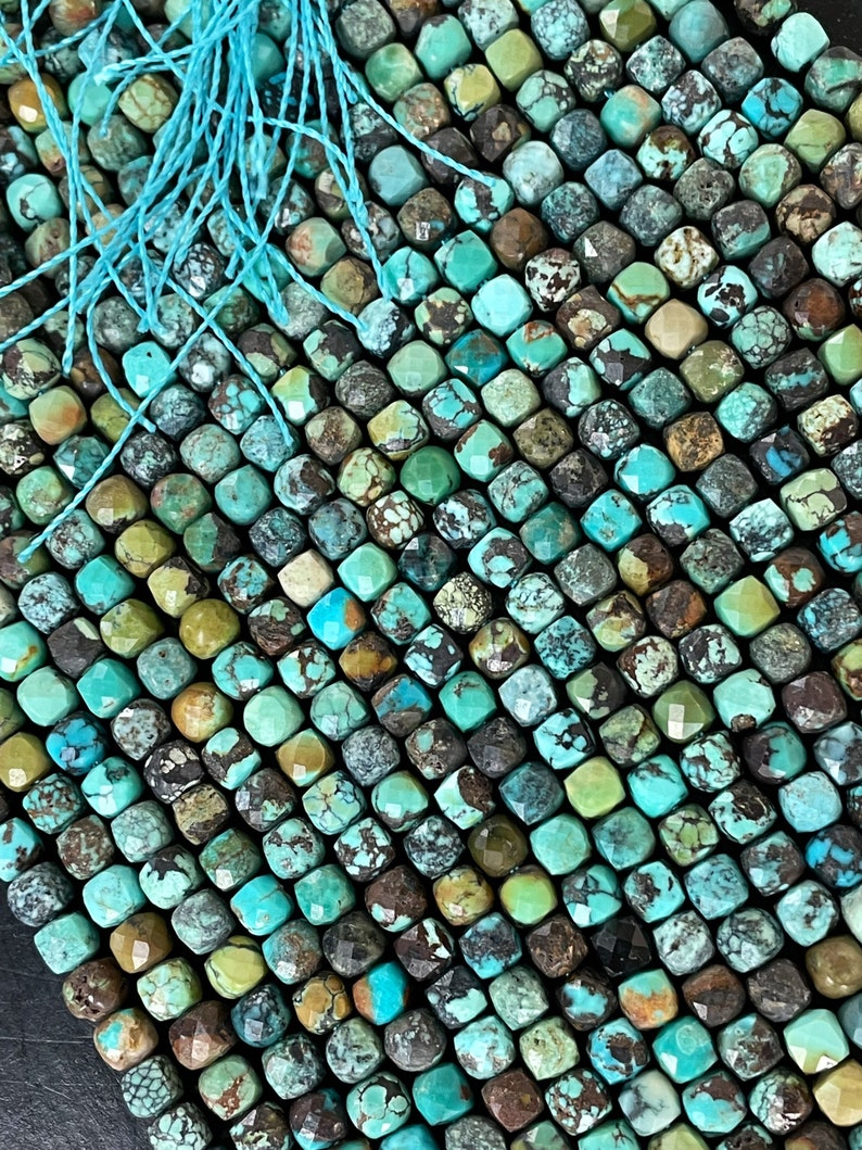Natural Turquoise Stone Bead. Faceted 4mm Cube Shape Bead. Beautiful ...