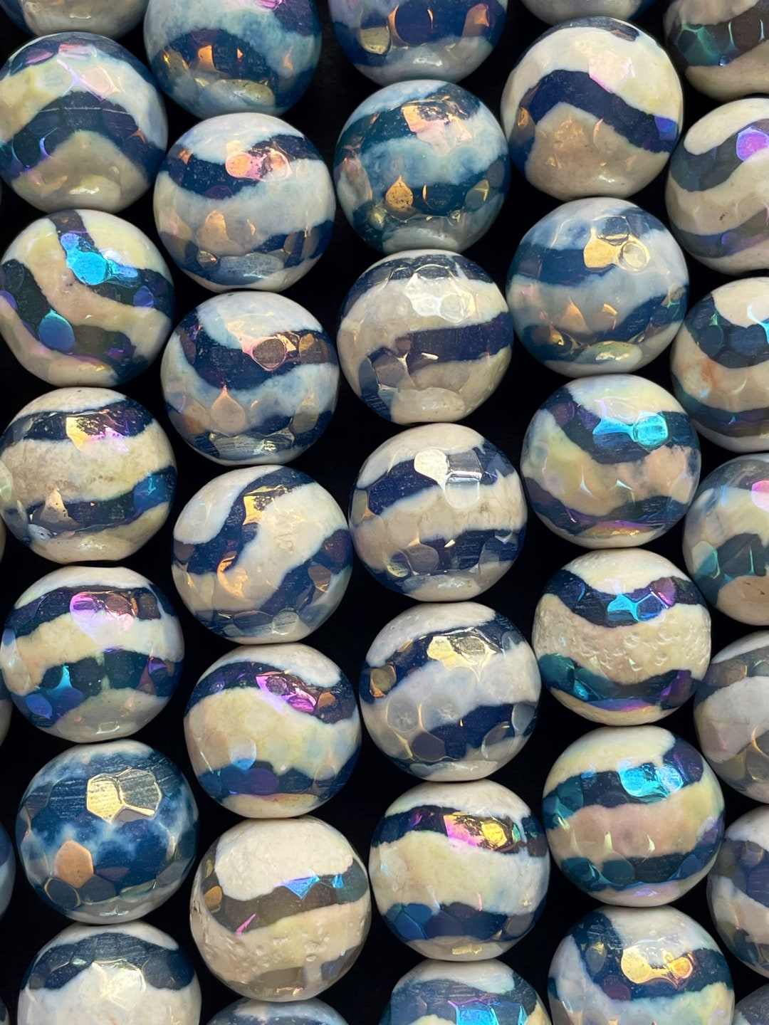 Mystic Natural Tibetan Hand Painted Stone Bead. Wave Faceted 6-12mm ...