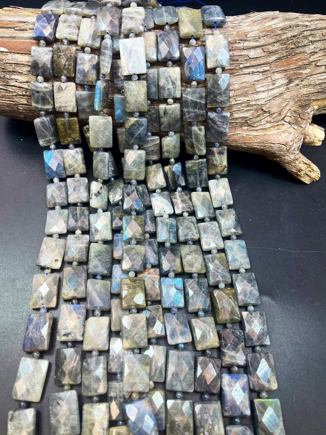 AAA Natural Mystic Labradorite Stone Bead. Faceted 12x16mm Rectangle ...