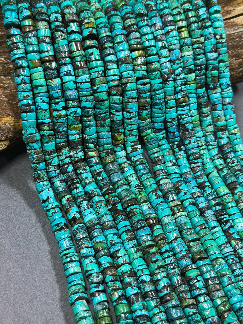 Genuine Natural Turquoise Gemstone Bead 8-9mm Rondelle Shape Bead, 100% ...