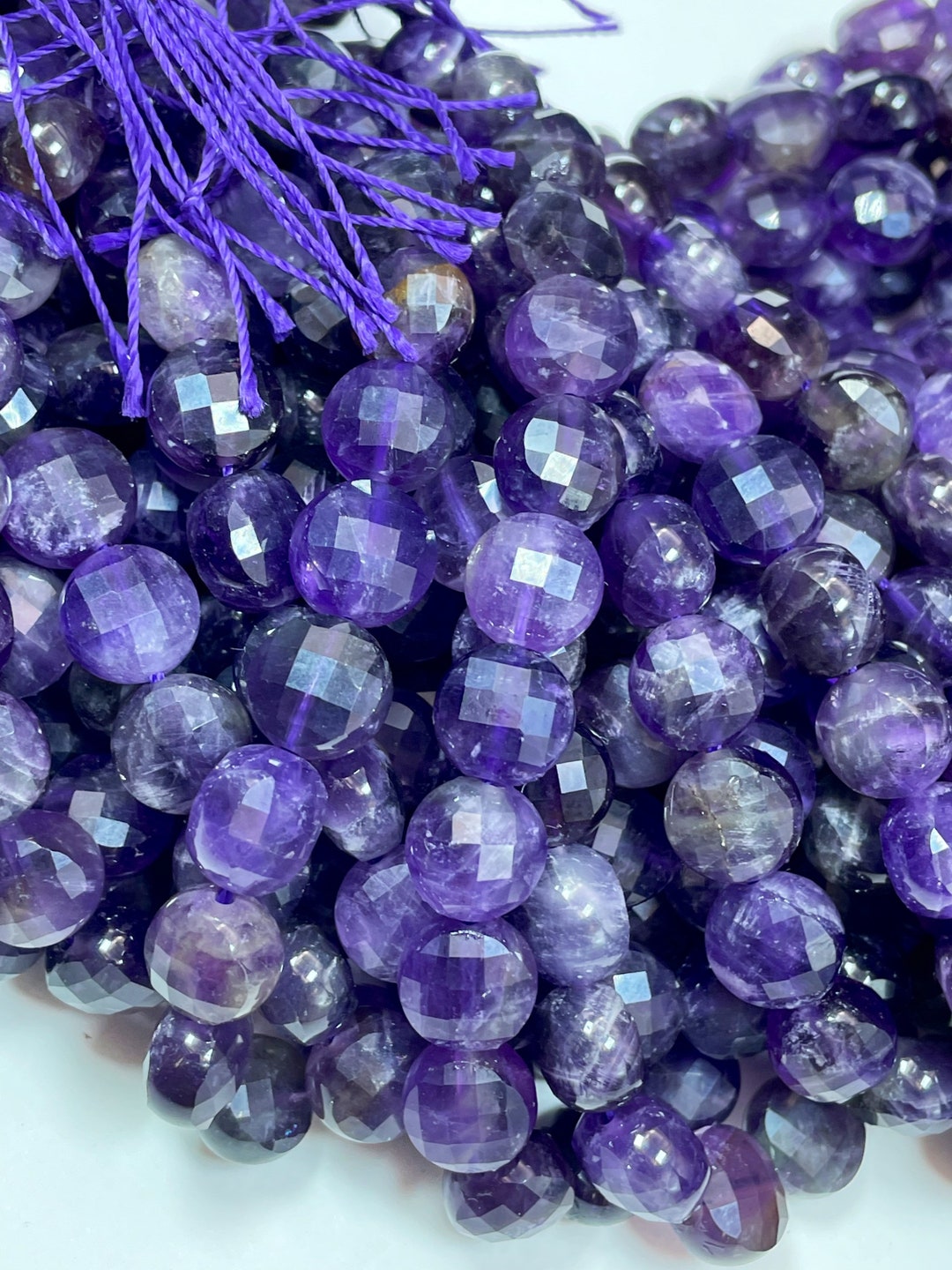 AAA Natural Amethyst Stone Bead. Faceted 10mm Coin Shape. Beautiful ...