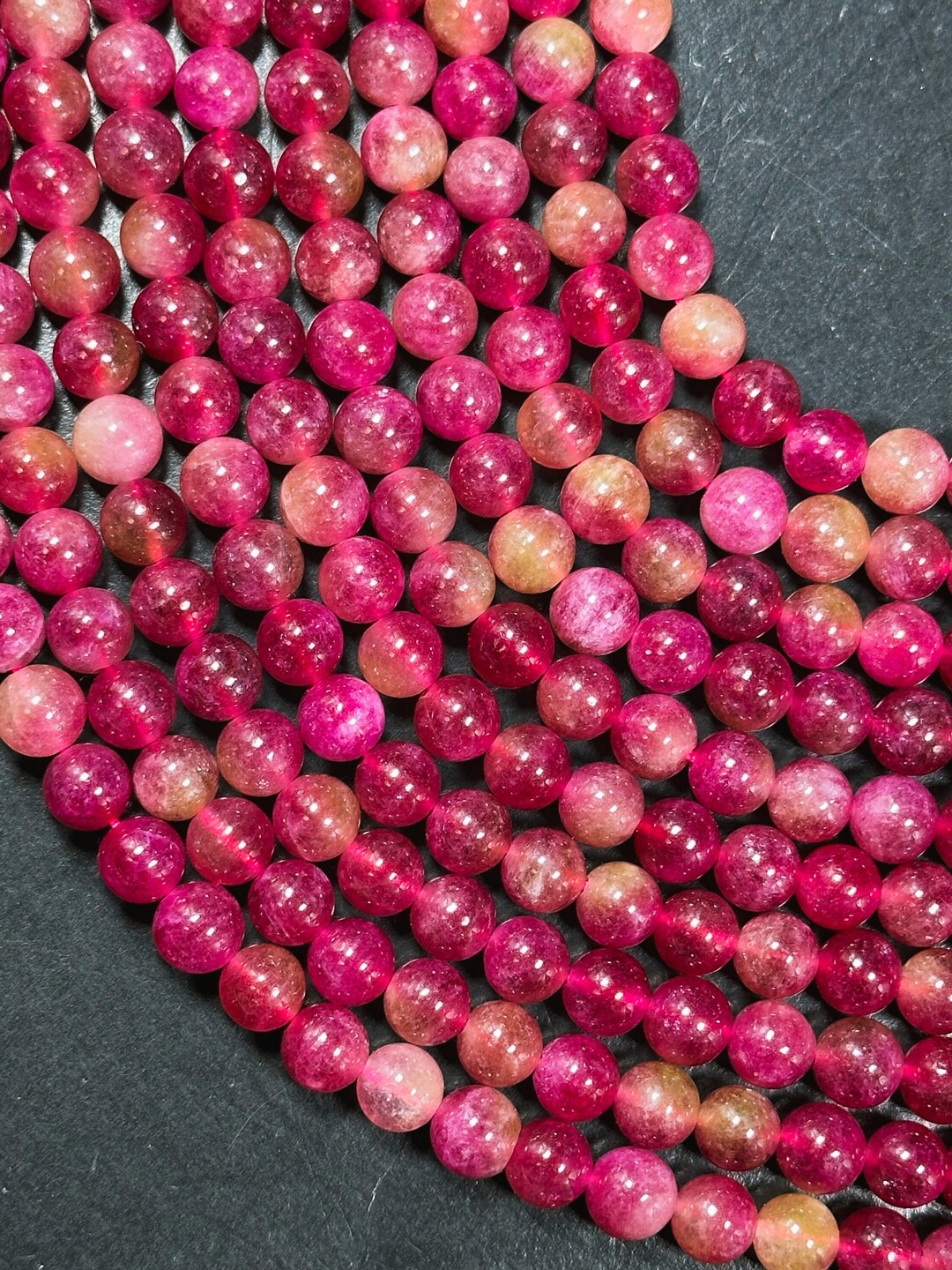 Natural Watermelon Tourmaline Quartz Gemstone Bead Smooth 6mm 8mm Round ...
