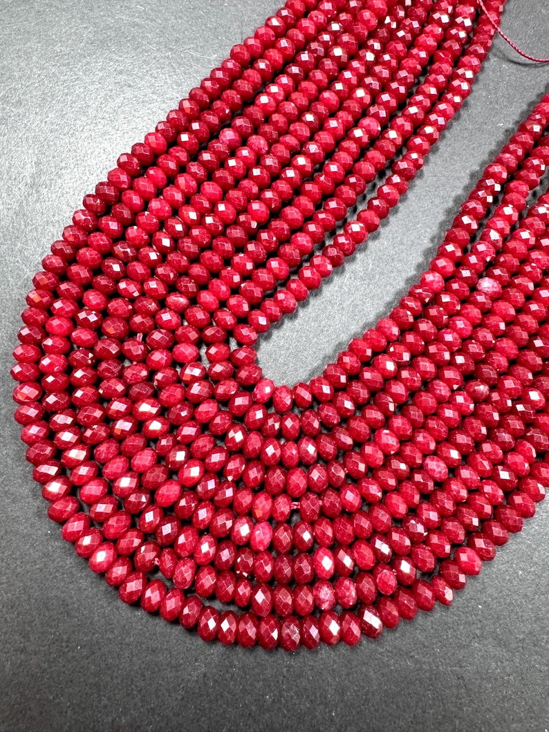 Natural Gemstone Bead. Red Jade Stone Bead. Faceted Rondelle Shape ...