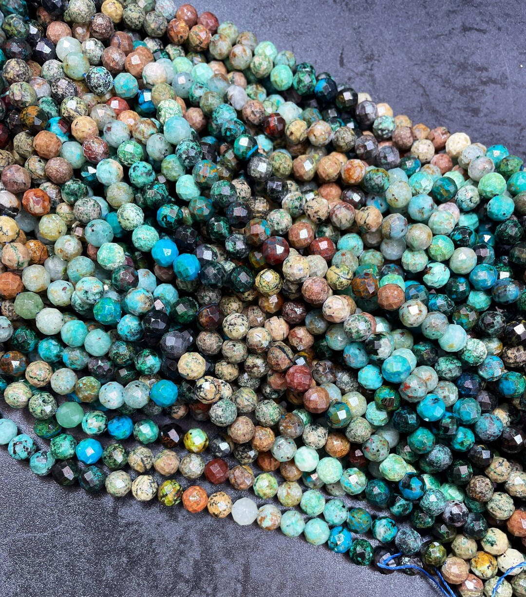 Natural Multi Color Turquoise Gemstone Bead. Faceted 6mm Round Bead ...