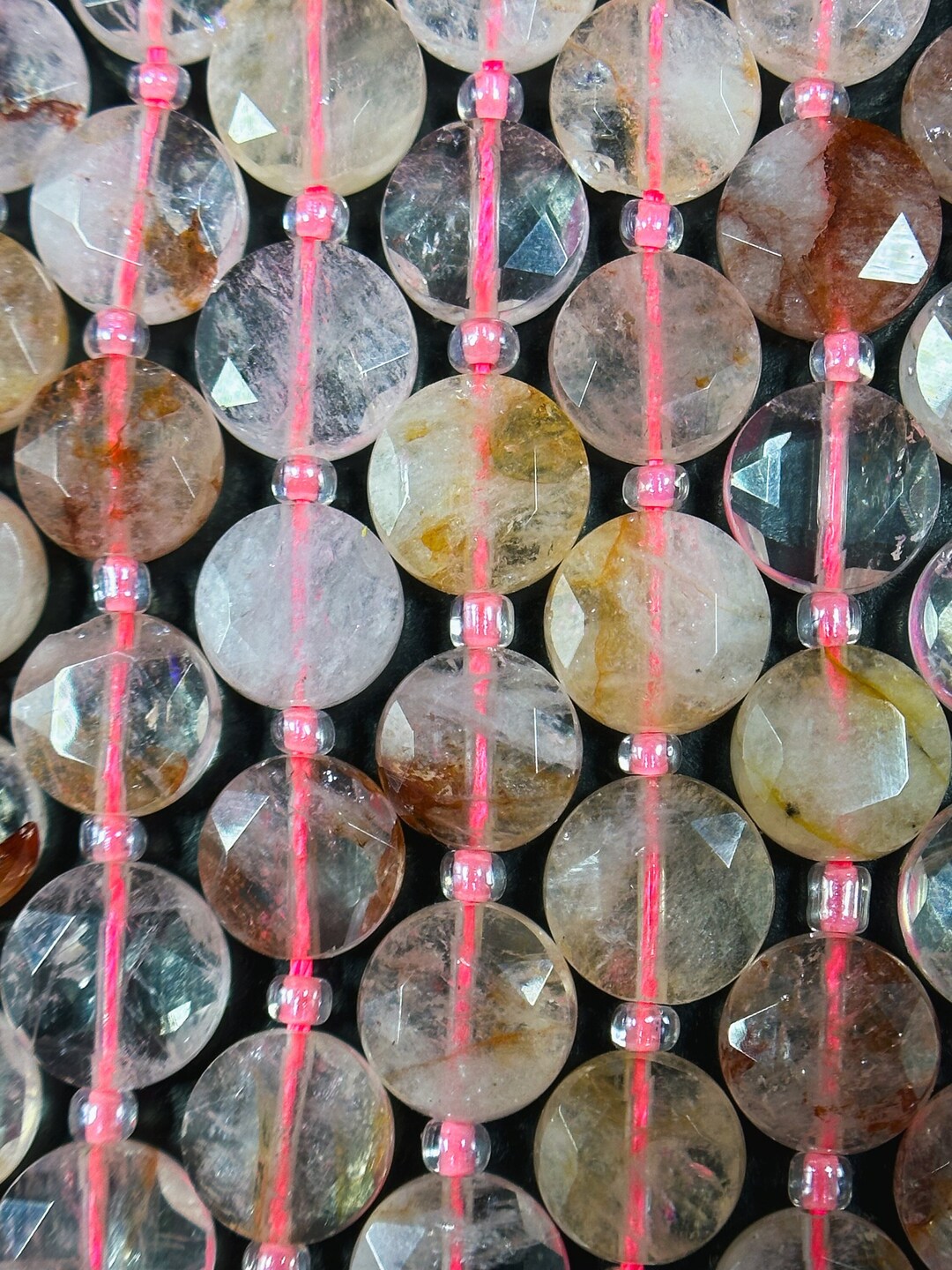 Natural Fire Cherry Quartz Gemstone Bead Faceted 9mm Coin Shape Bead, Beautiful Natural Clear ...