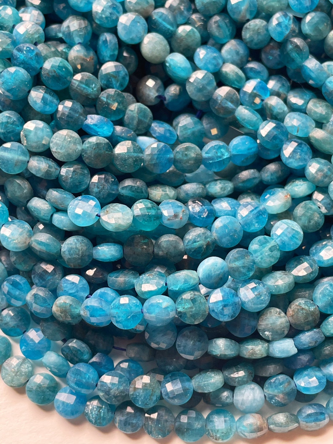 Natural Apatite Stone Bead. Faceted 6mm Coin Shape Bead. Beautiful ...