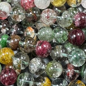 AAA Natural Rutilated Phantom Ghost Crystal Quartz .gemstone Round Bead ...