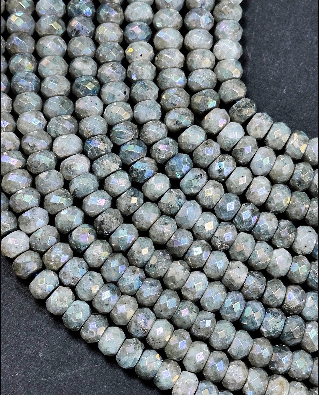 Mystic Natural Labradorite Gemstone Bead Faceted 8x5mm Rondelle Shape ...