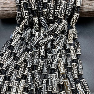 Natural Tibetan Hand Painted Stone Bead. Barrel Shape 10x30mm. Gorgeous ...