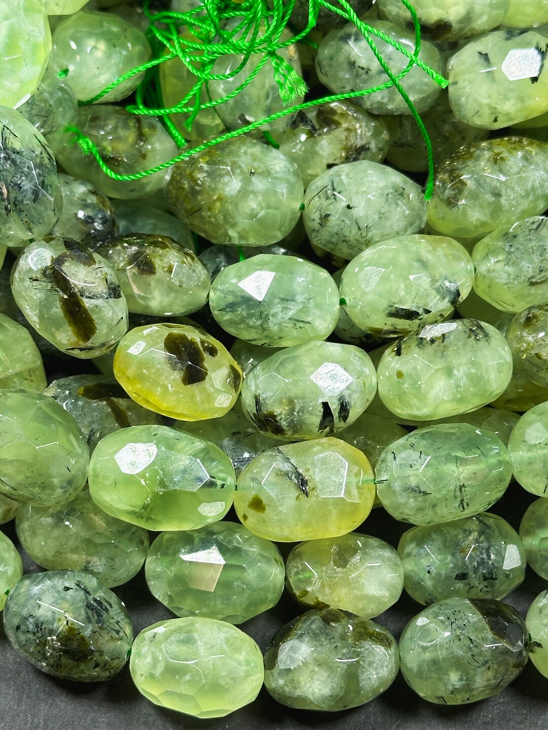 Natural Prehnite Gemstone Bead Faceted 18x14mm Barrel Shape Bead ...