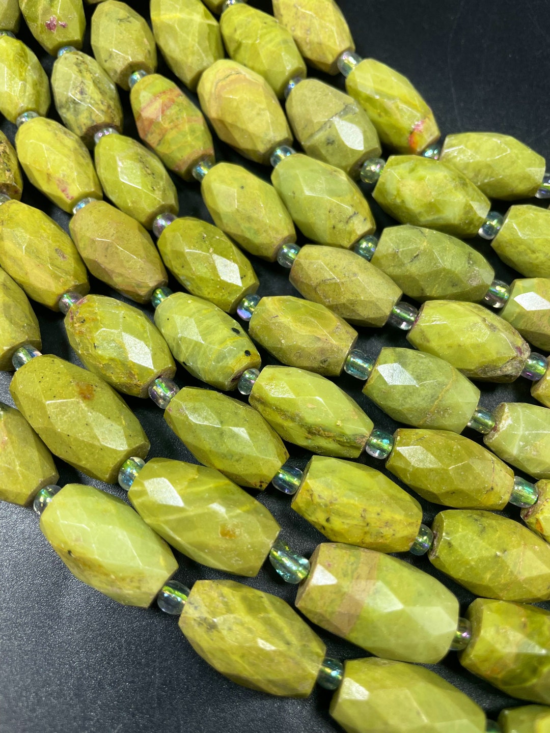 Natural Olive Opal Gemstone Bead. Faceted 12x16mm Barrel Shape ...