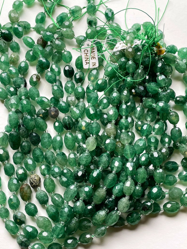 Natural Green Strawberry Quartz Stone Bead. Faceted 10x12mm Barrel ...