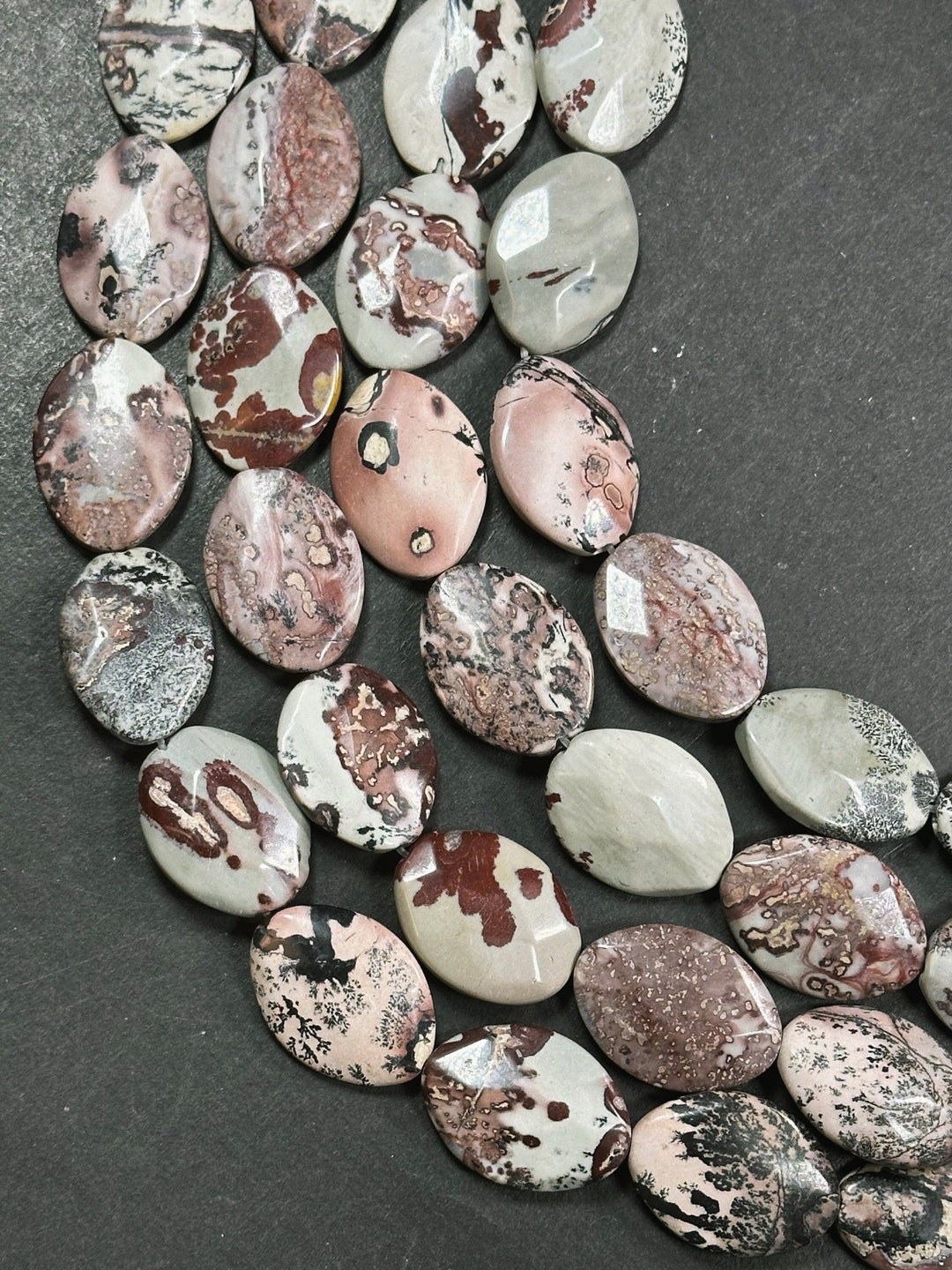 Natural Orbicular Jasper Gemstone Bead Faceted 25x18mm Oval Shape ...