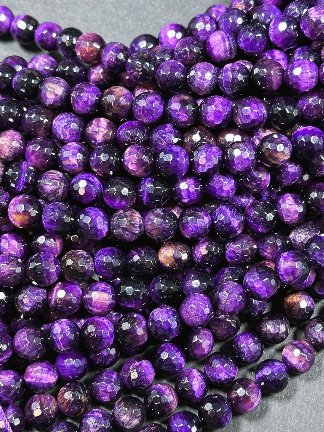 Natural Purple Tiger Eye Gemstone Bead Faceted 8mm Round Beads ...