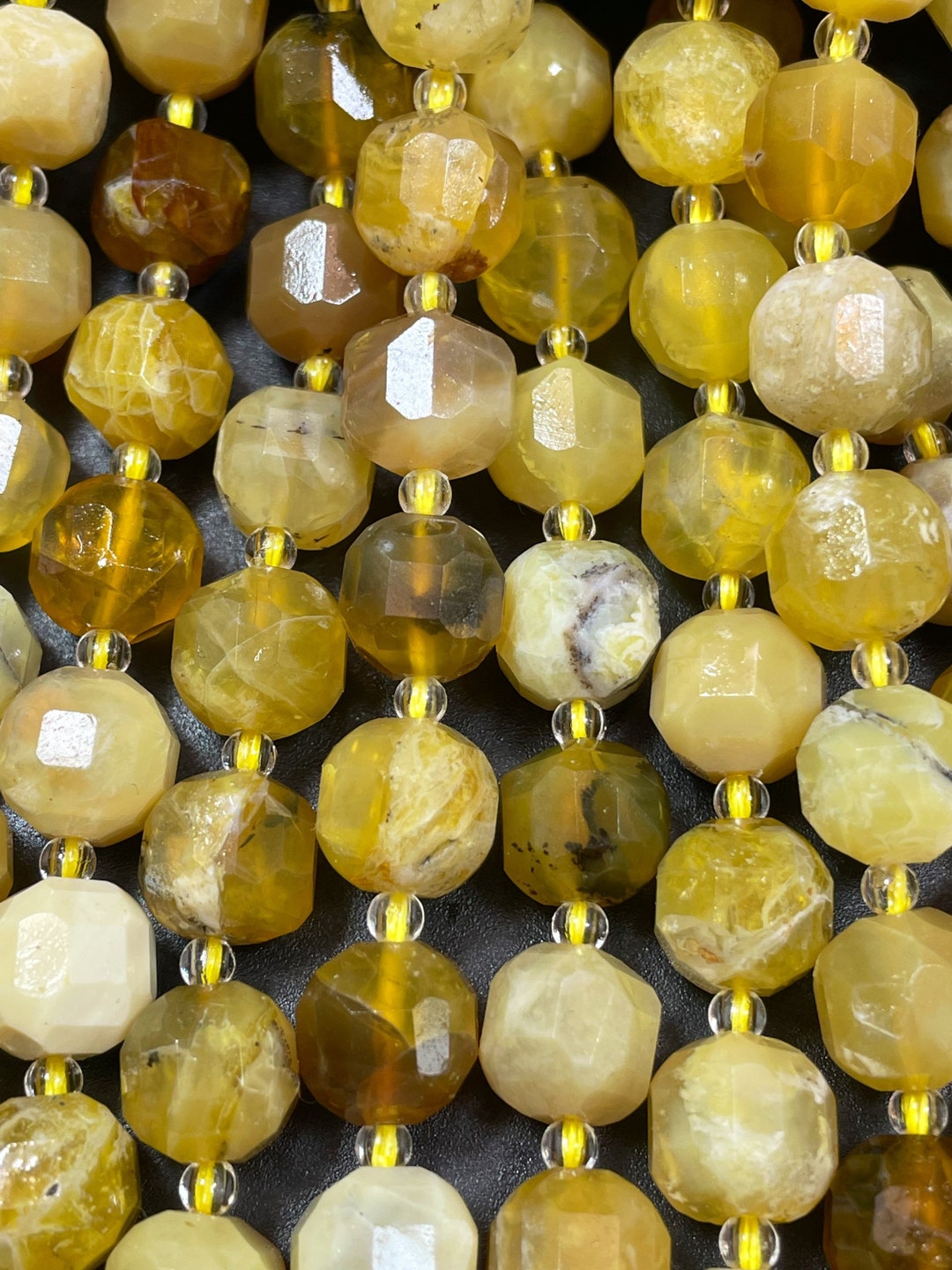 AAA Natural Yellow Opal Gemstone Bead . Faceted 10mm Barrel Shape Bead ...