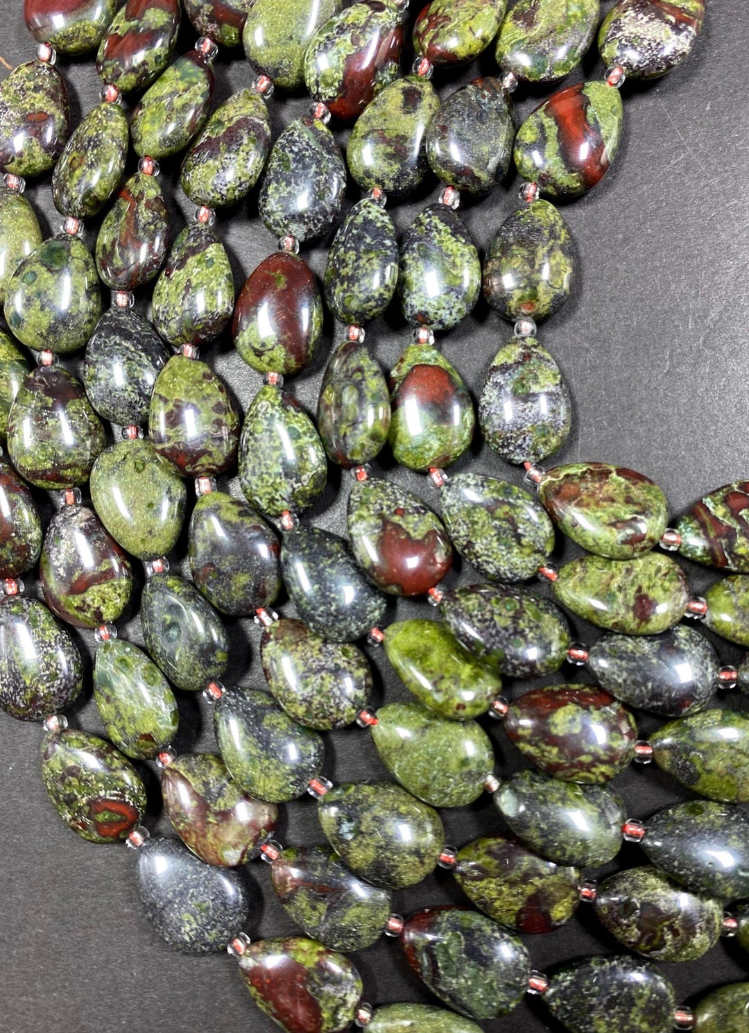 Natural Dragon Bloodstone Gemstone Bead 12x16mm Teardrop Shape Bead ...