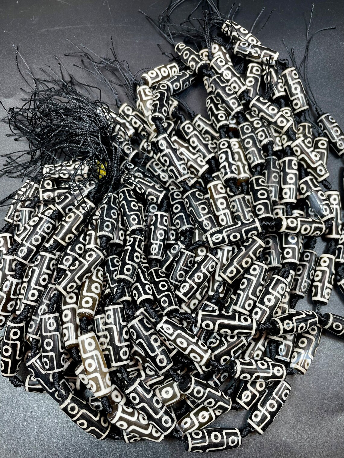 Natural Tibetan Hand Painted Stone Bead. Barrel Shape 10x30mm. - Etsy