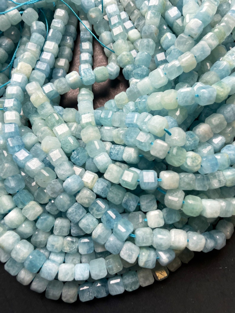 AAA Natural Aquamarine Stone Bead 6mm 7mm Square Shape Bead. | Etsy