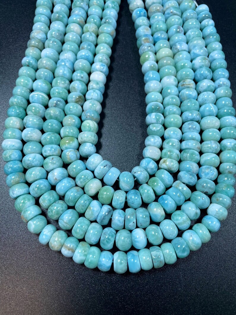 AA+ 100% Natural Larimar Gemstone Bead. 5x8mm 6x10mm Rondelle Shape ...