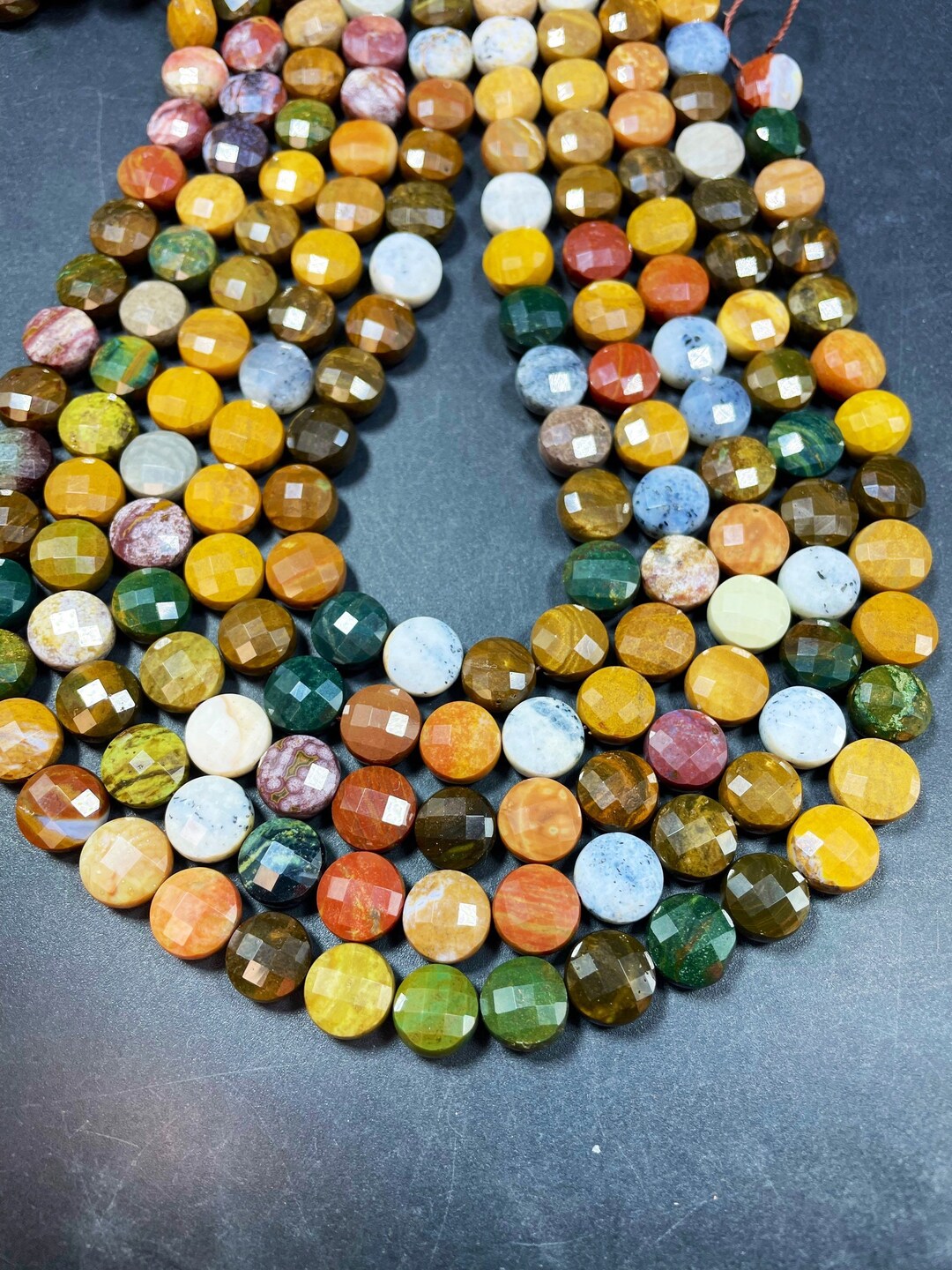 AAA Natural Ocean Jasper Stone Bead. Faceted 10mm Coin Shape Bead ...