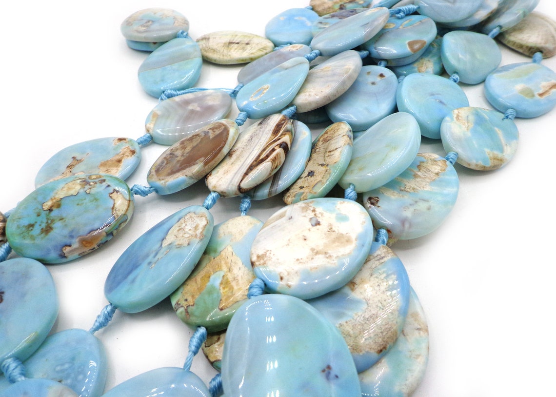 NATURAL Gemstone Sky Blue Dragon Skin Agate, Oval Shape, 26x35mm, Full ...