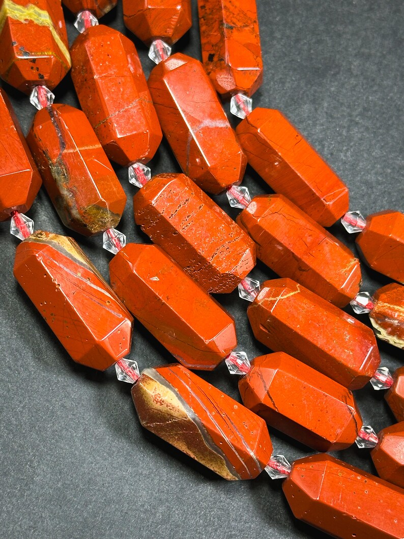 Natural Red Jasper Gemstone Bead Faceted 27x13mm Barrel Shape Beads ...