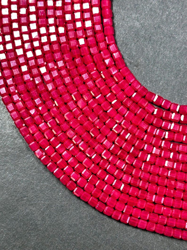 AAA Natural Red Ruby Gemstone Bead Faceted 4mm Cube Shape Beads ...
