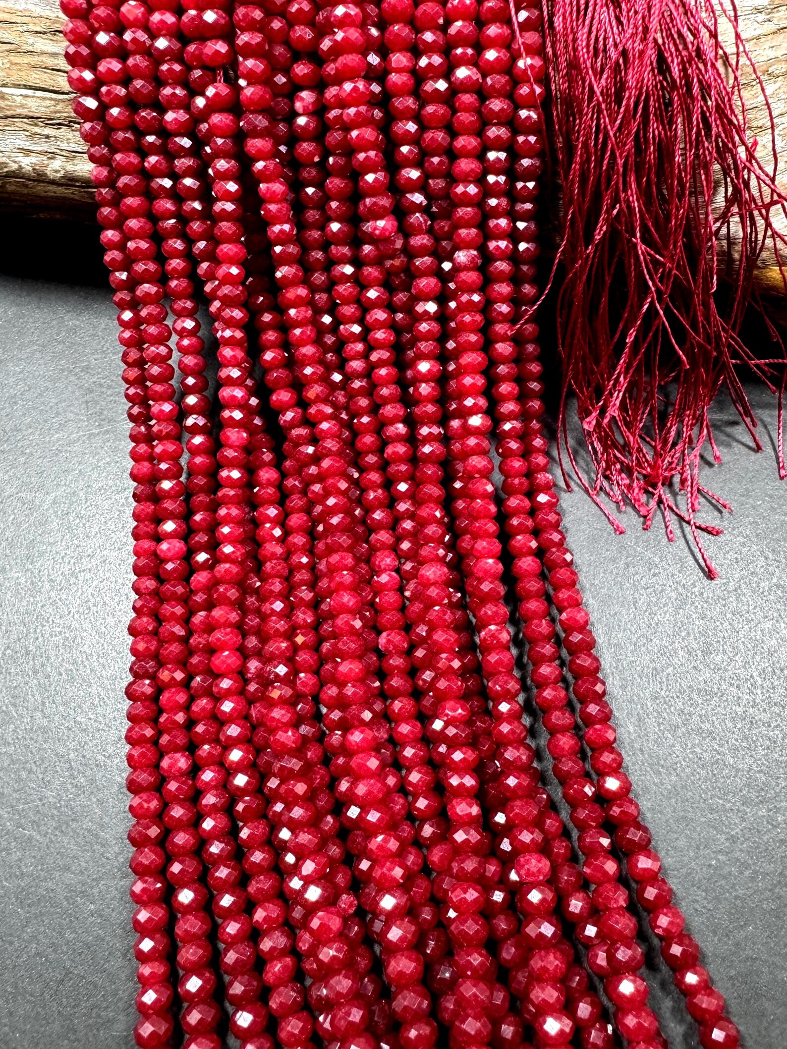 Natural Gemstone Bead. Red Jade Stone Bead. Faceted Rondelle Shape ...