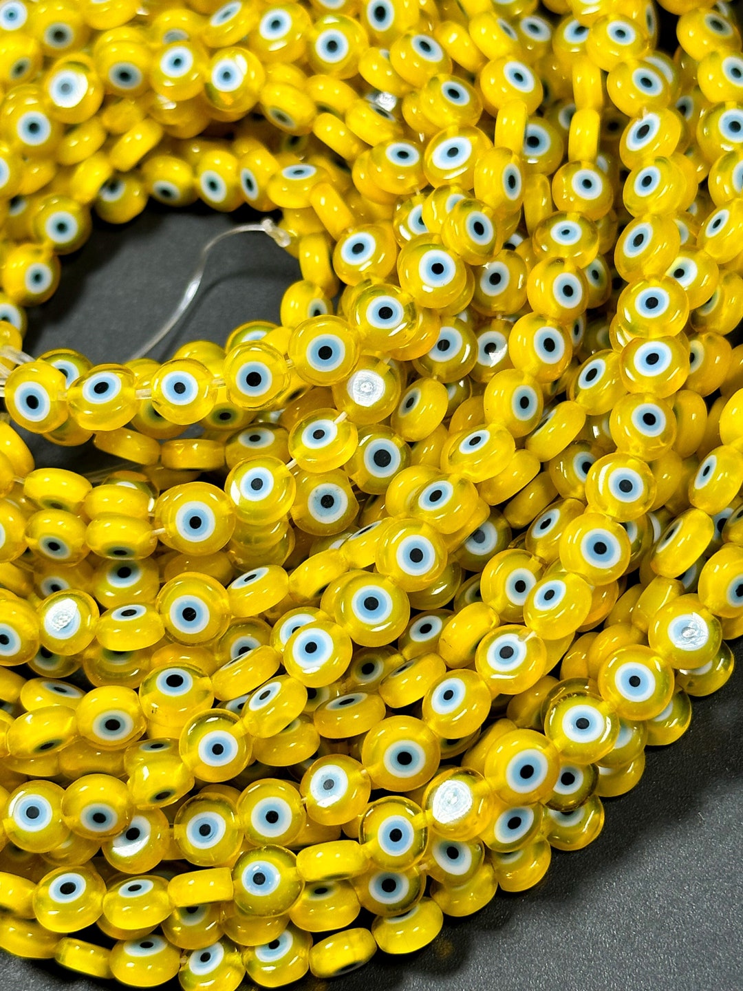 Beautiful Evil Eye Glass Bead 6mm Flat Coin Shape, Beautiful Yellow ...