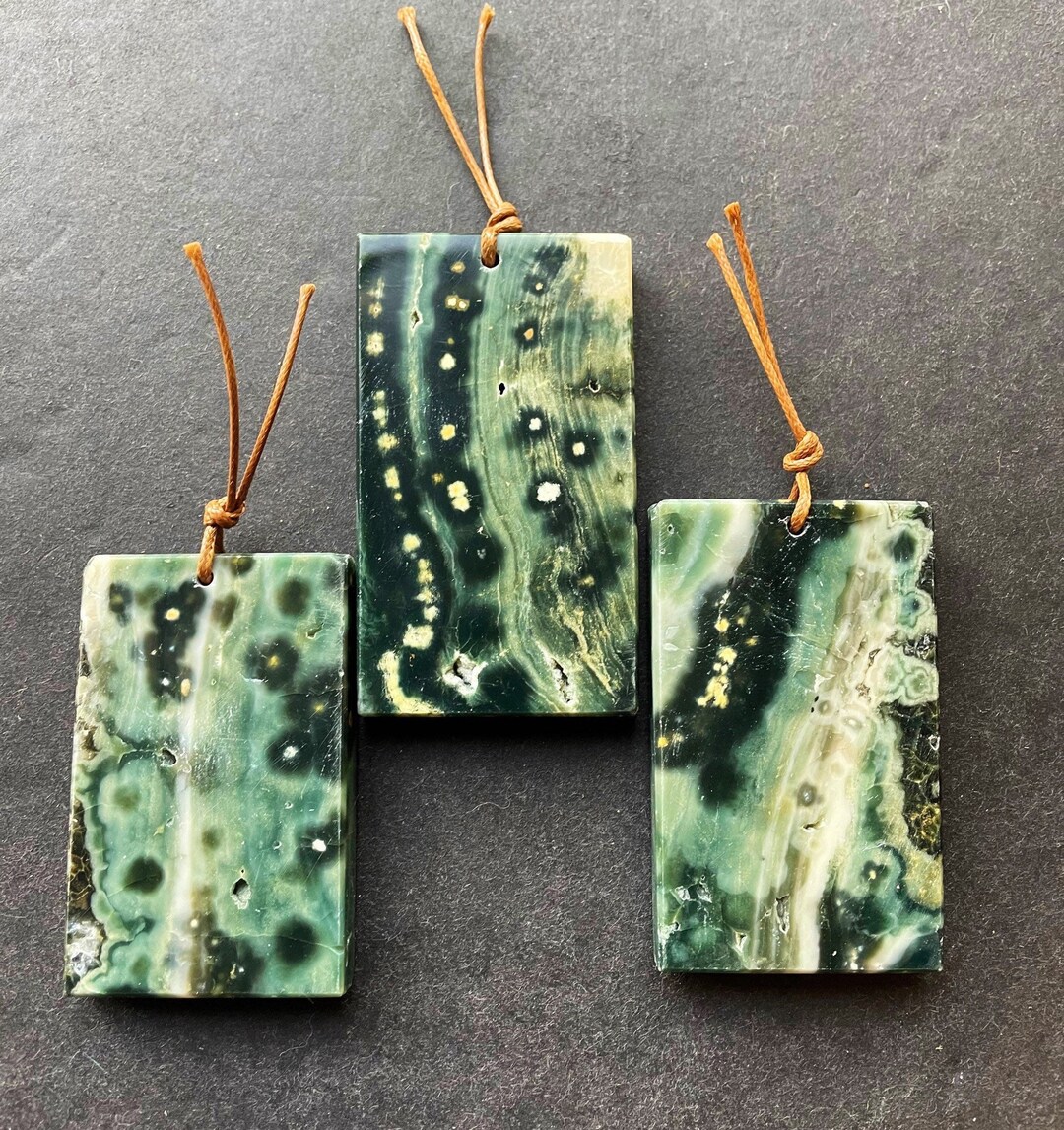 AAA Natural Ocean Jasper Druzy Stone Pendant. 30x50mm Rectangle Shape ...